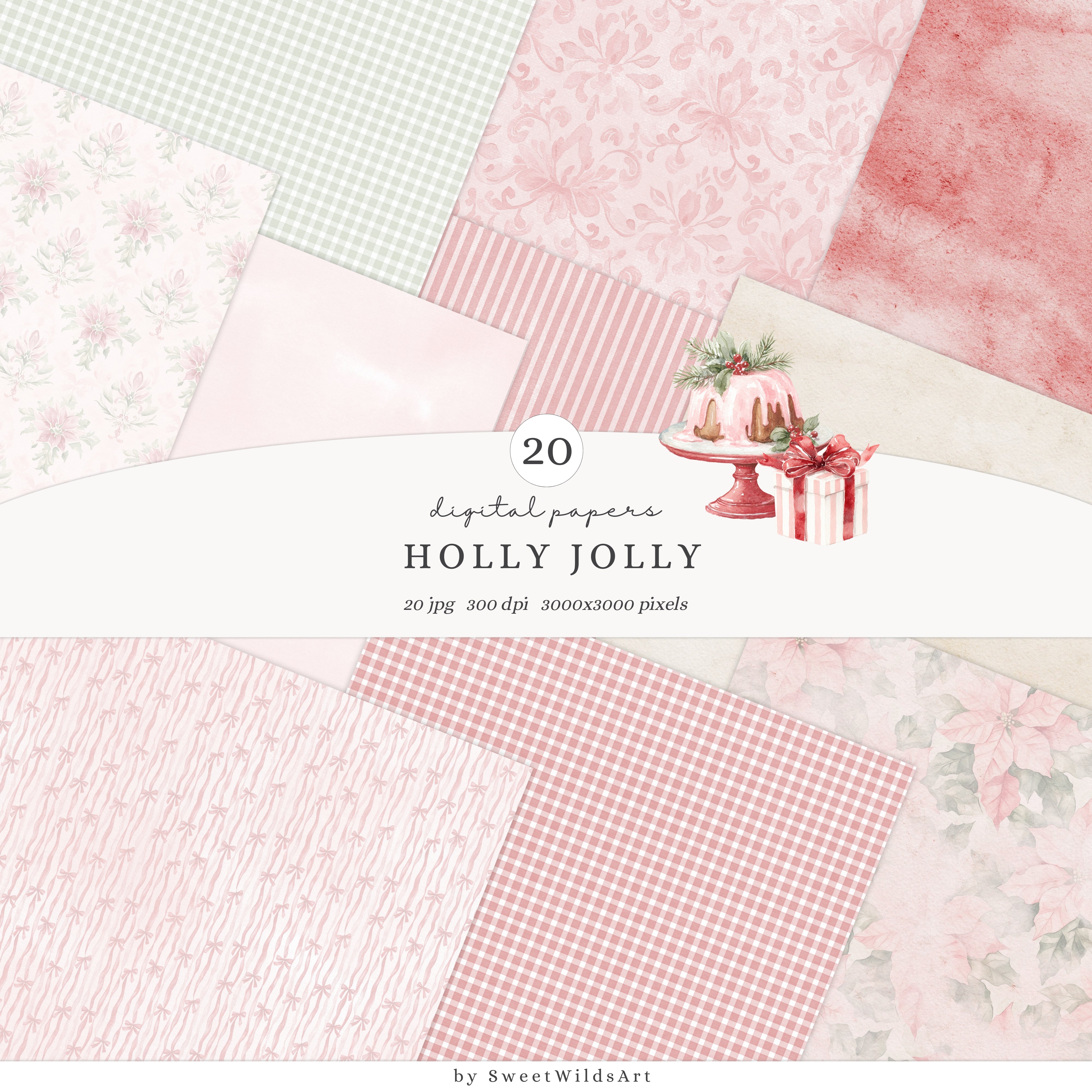 Holly Jolly - Christmas Digital Papers, Pink Red Holiday, Cozy Winter ...