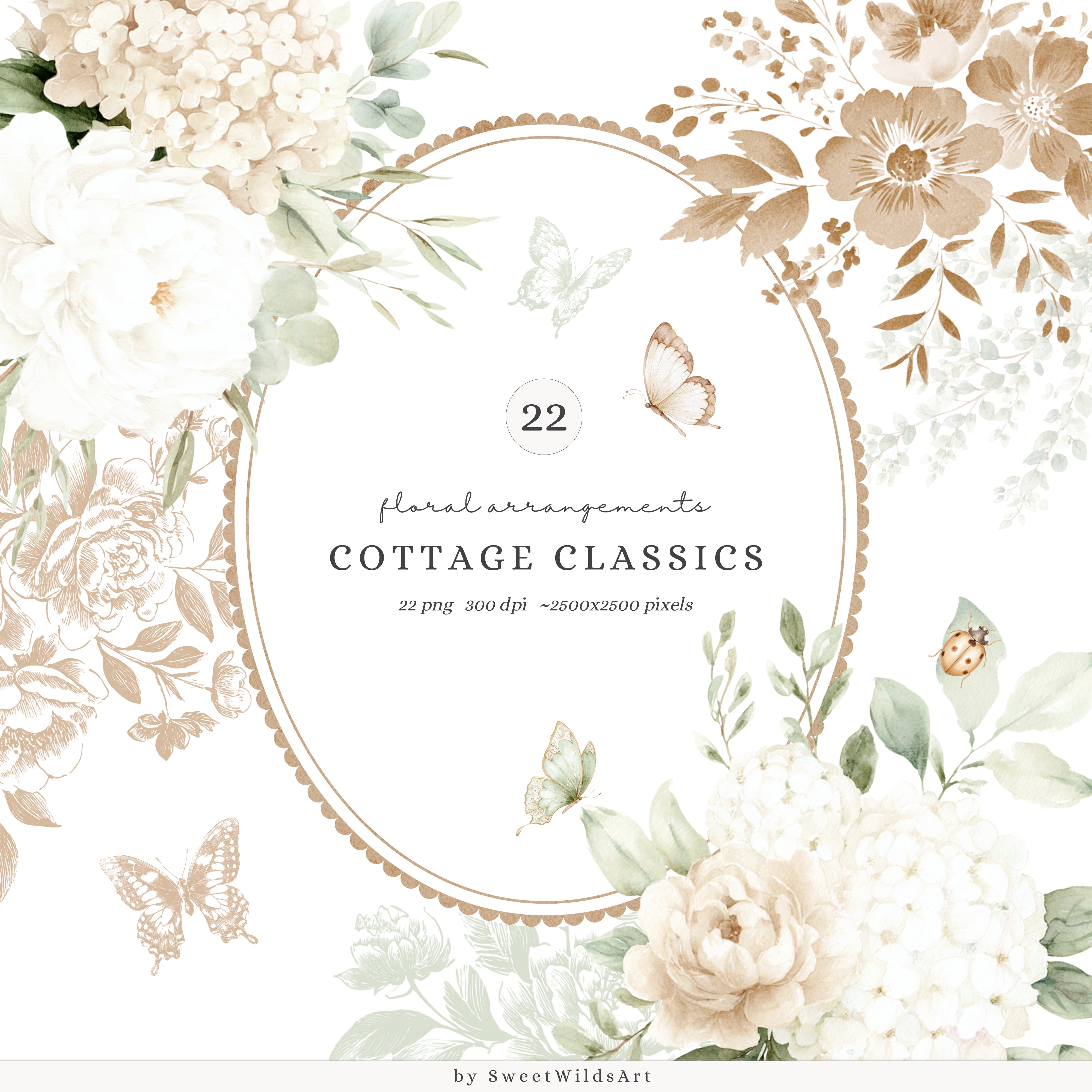 Cottage Classics - Floral Arrangements Clipart, Hydrangea Floral, Toil ...